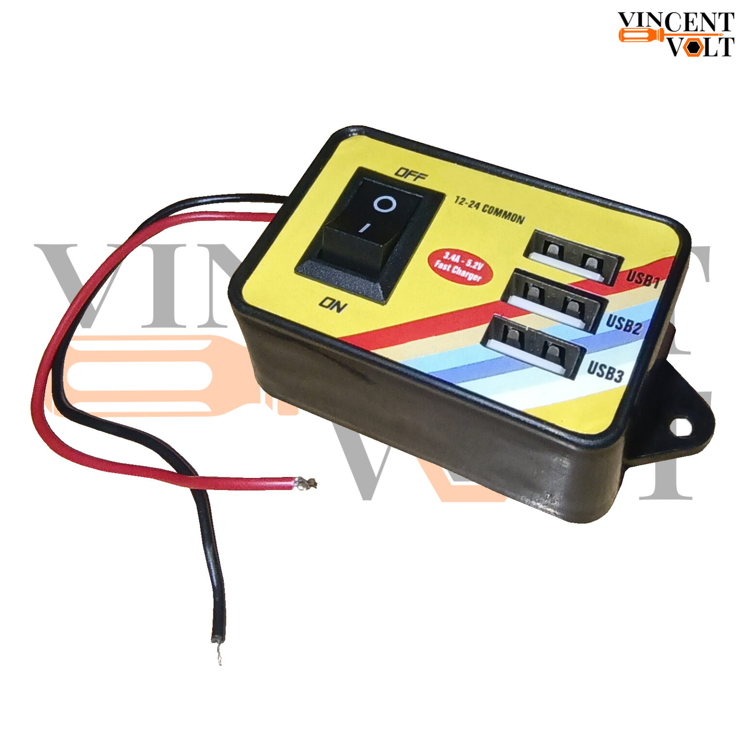 12V USB Charger with LED Indicator and On/Off Switch - Vincentvolt