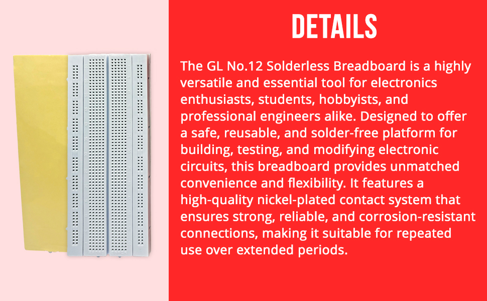 GL No.12 Solderless Breadboard – 830 Points Long Size - Vincentvolt