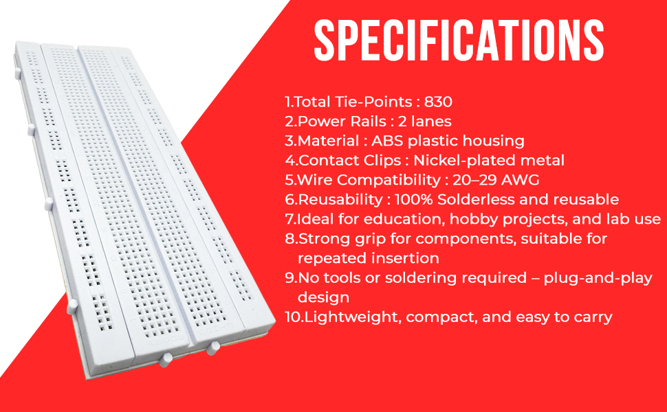 GL No.12 Solderless Breadboard – 830 Points Long Size - Vincentvolt
