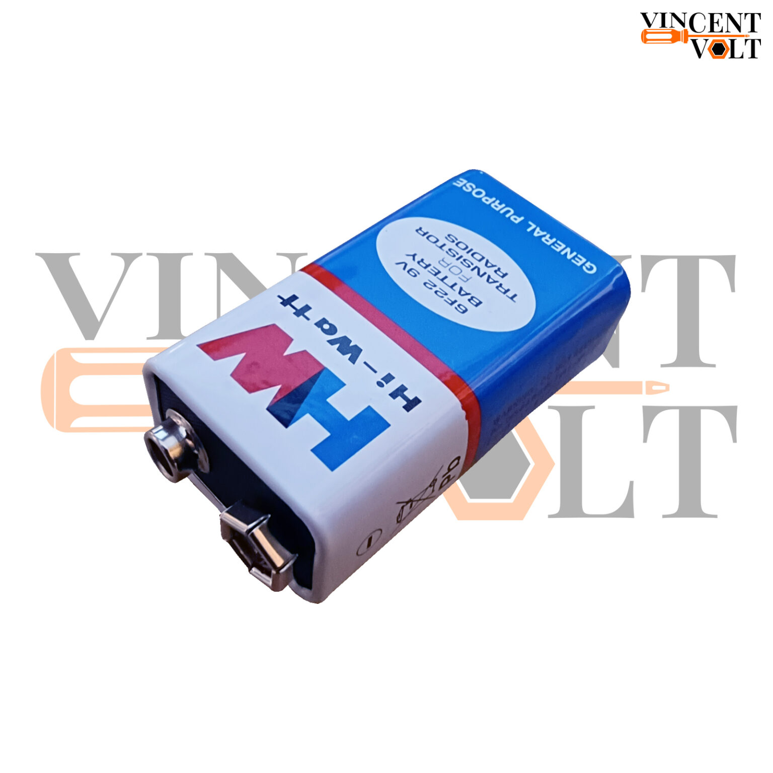 9 Volt Battery with Snap On Connector and Gold Female Terminal Clips ...